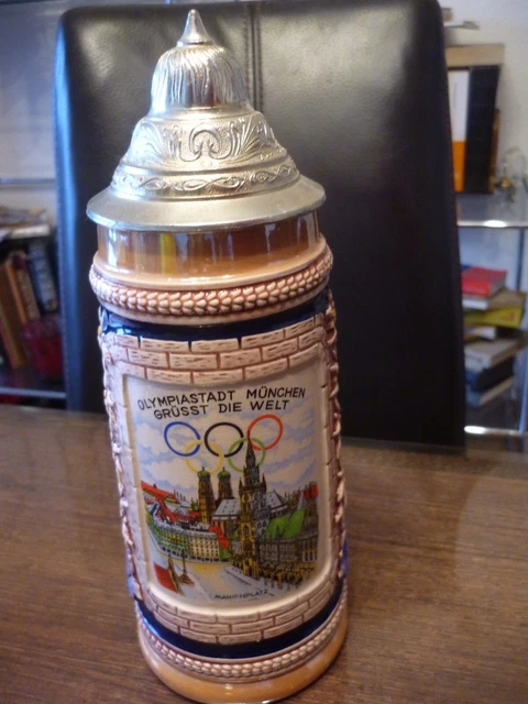 BIERKRUG MÜNCHEN OLYMPIA 70er Jahre Handgemalt Original Gerz Bierseidel ...