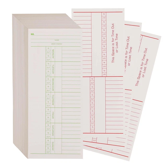 Time Card Punch Cards Employee Time Sheets 100 Pcs Pocket Size Weekly ...