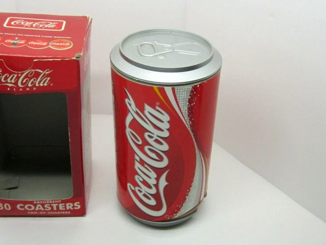 COCA COLA COASTERS in Coke Can Reuseable Canister with 80 Unused ...