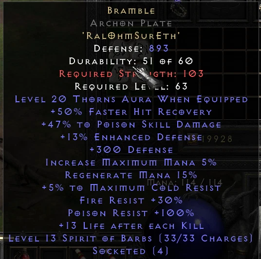 DIABLO 2: RESURRECTED Bramble Runeword 47 Near Perfect 💥 Softcore D2R 💥 ...