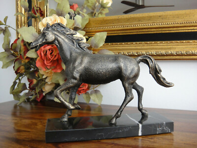 STATUE PFERD EISEN + Marmor Hengst Ross Deko Figur Skulptur Edel ...