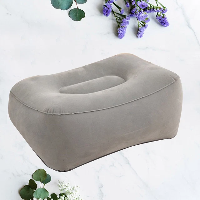 GRAY TRAVEL INFLATABLE Foot Stool Pillow PVC Flocking Fabric Leg Rest ...