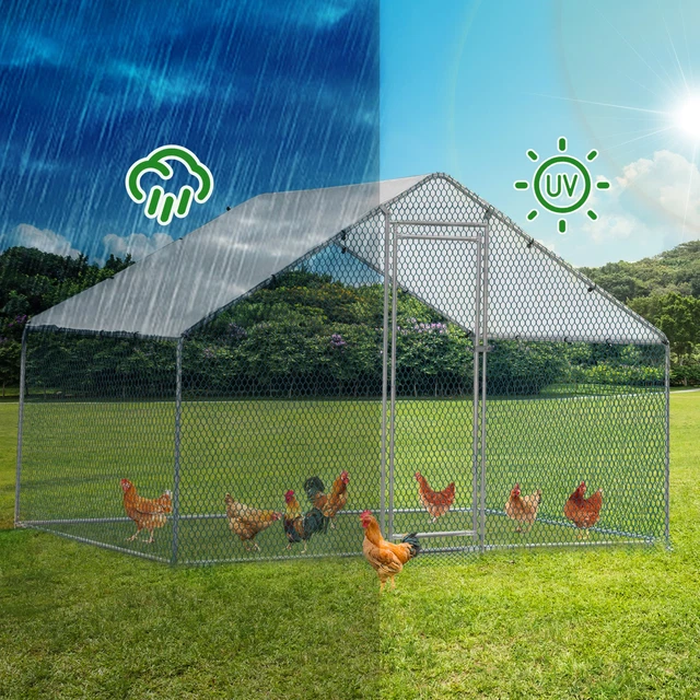 OUTVITA WALK IN Chicken Run Large Galvanized Chicken Coop w/ Cover 3 x ...