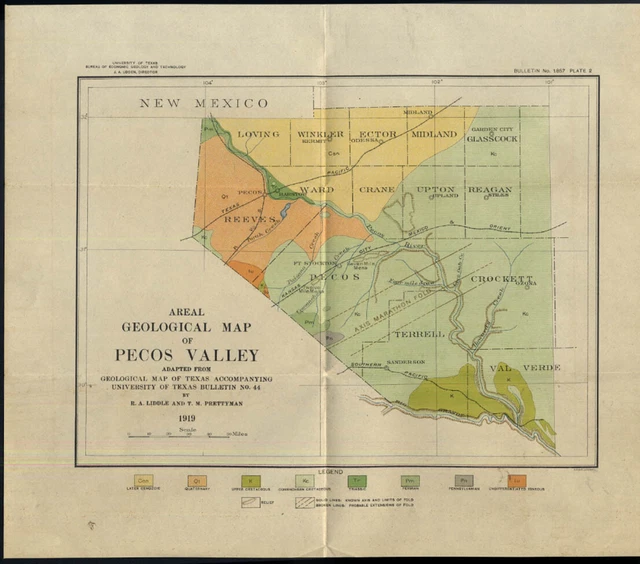AREAL GEOLOGICAL MAP of Pecos Valley Texas 1919 EUR 11,19 - PicClick FR