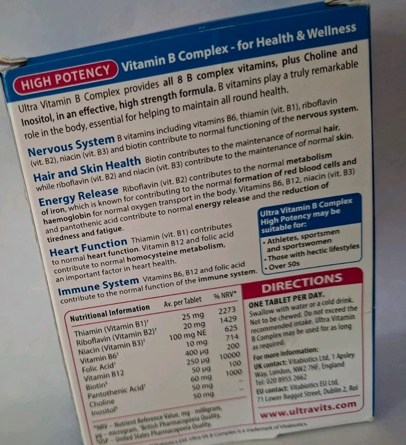 VITABIOTICS ULTRA VITAMIN B Complex High Potency, Extra Support, 60 ...