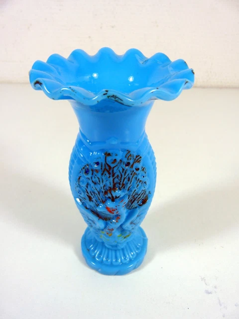 VASE OPALINE DE foire Portieux Vallery Stahl décor moulé paon, pas ...