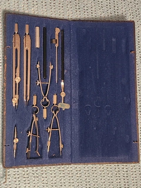 VINTAGE KERN AARAU Swiss Math & Engineer's 10-piece Drafting Compass ...