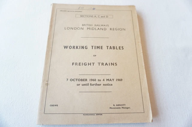 1968 RAILWAY WORKING Timetable London Midland Sects A C D Freight £31. ...