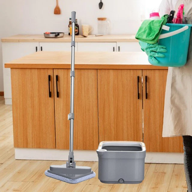 FLAT MOP MOP Bucket Push Mop Rotating Quick Drainage Microfiber Mop ...