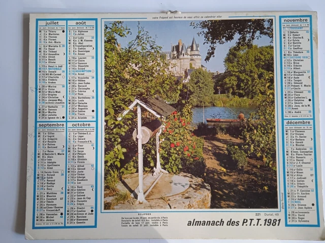 1981 ALMANACH DES Postes Calendrier PTT du facteur Rhone Durtal 49 St ...