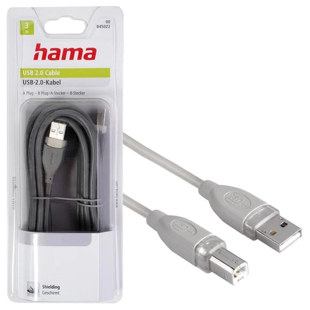 HAMA 3M CÂBLE USB Câble de Raccordement USB 2.0 pour PC Imprimante ...
