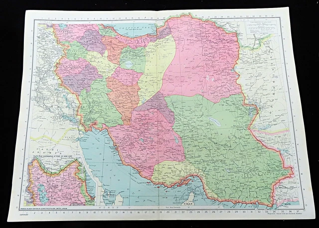 1945 WW2 MAP Of Iran Persien Isfahan Tehran Kerman Persisch Welt War 2 ...