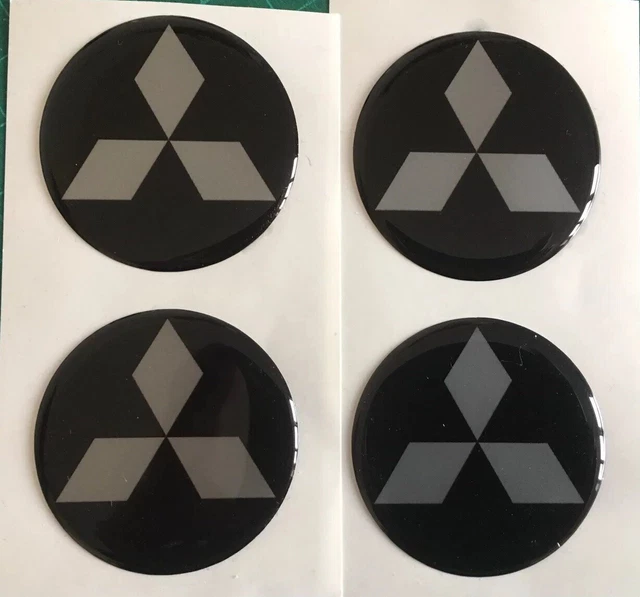 MITSUBISHI ALLOY WHEEL CENTRE CAP DOMED STICKERS BLACK SIL DIAMOND EVO ...