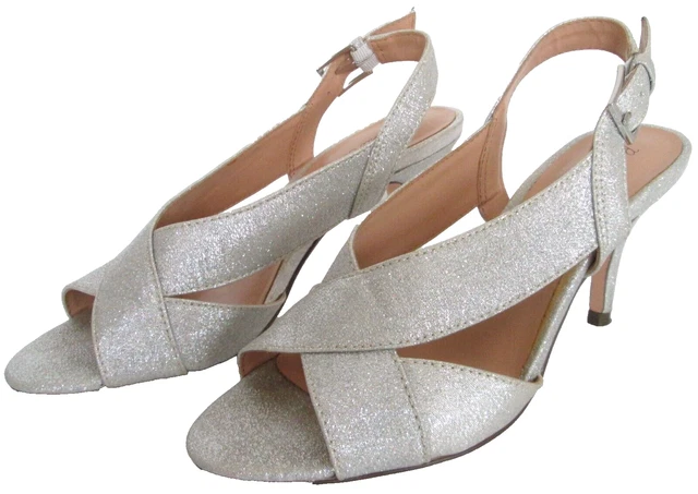 ROLAND CARTIER SIZE 3 Womens Sparkly Silver Strappy Slingback Sandal ...