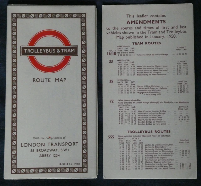 MAP OF LONDON Transport Trolleybus and Tram routes January 1950 £3.99 ...