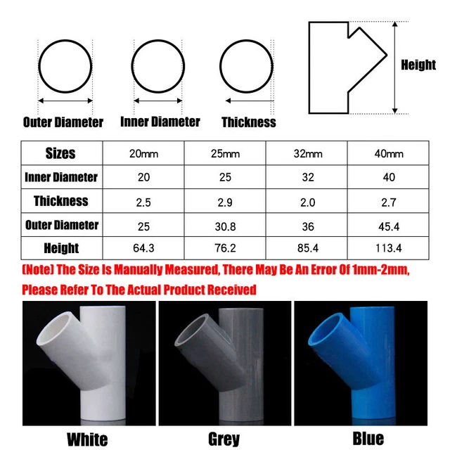PVC WATER SUPPLY Pipe Fitting 3Way Connector 45° Lateral Elbow Tee 20 ...