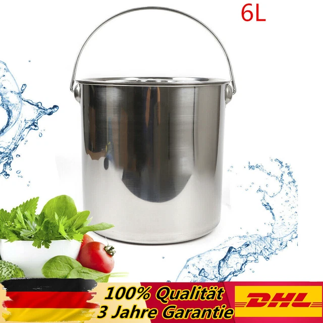 6 LITER EIMER Kücheneimer Futtereimer Milcheimer Edelstahl mit Deckel ...