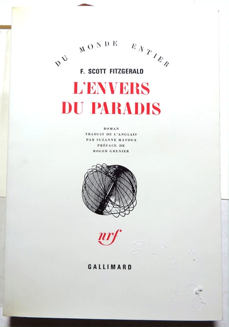 SCOTT FITZGERALD/L'ENVERS DU Paradis/Ed Nrf/1964/Lost Generation/Jazz ...