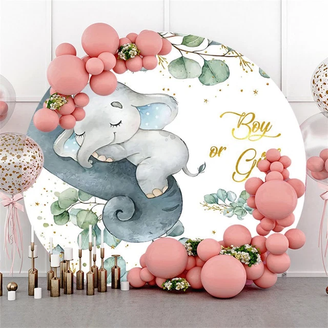 BOY OR GIRL Cute Elephant Circle Baby Shower Backdrop $37.94 - PicClick AU