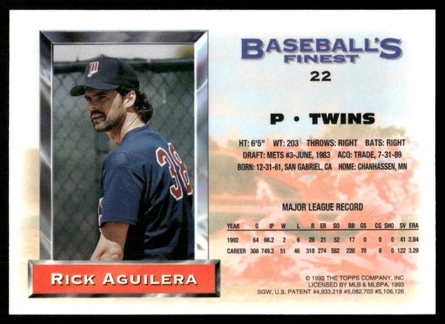 RICK AGUILERA MINNESOTA Twins #22 1993 Meilleure carte de baseball EUR ...