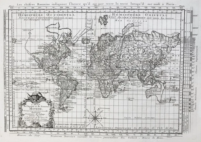 WORLD MAP WORLD Map Binder Moon Philippe Pretot Engraving Copper Stitch ...