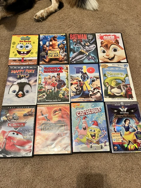 12 KIDS DVD Lot SpongeBob Batman Shrek Snow White Disney Lion King Cars ...