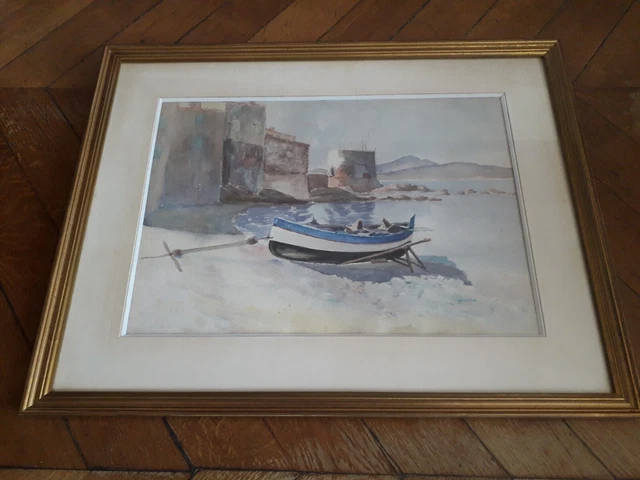 TABLEAU ANCIEN À l'aquarelle représentant un paysage de mer en Méditerranée EUR 260,00 - PicClick FR
