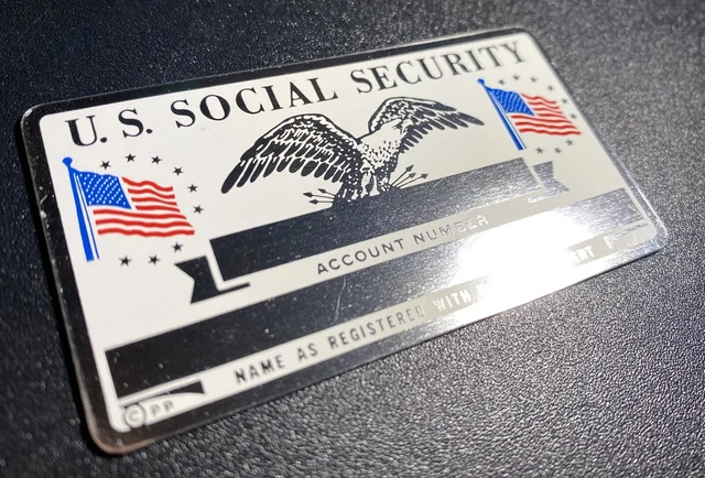 NEW VINTAGE SSN Social Security Card Metal USA Silver Eagle Flag Large ...