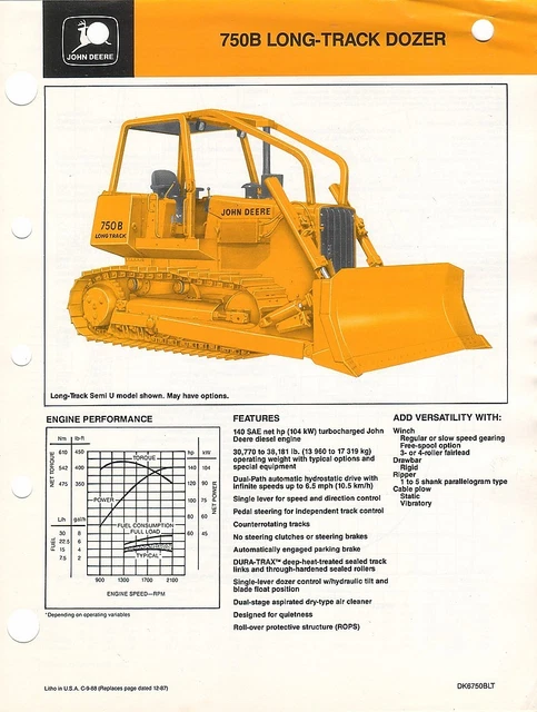 EQUIPMENT BROCHURE - John Deere - 750B - Long Track Bull Dozer - 1988 ...
