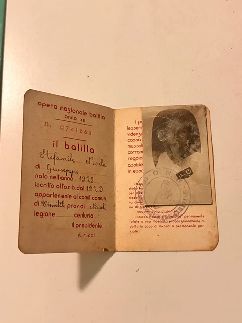 TESSERA OPERA BALILLA con foto fascista fascismo anni 30/40 EUR 9,99 ...