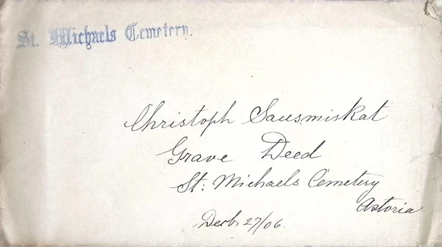 ANTIQUE 1906 GRAVE Deed Envelope St. Michael's Cemetery, Astoria, NY £ ...
