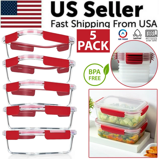 5 PACK STACKABLE Food Storage Containers Airtight & Leakproof Set Snap ...