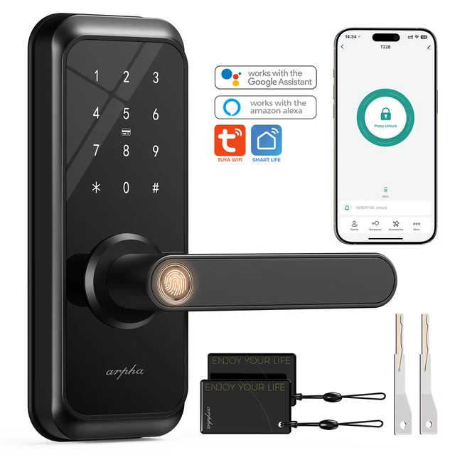 ARPHA FINGERPRINT SMART Door Lock APP Keyless Entry Keypad Deadbolt ...