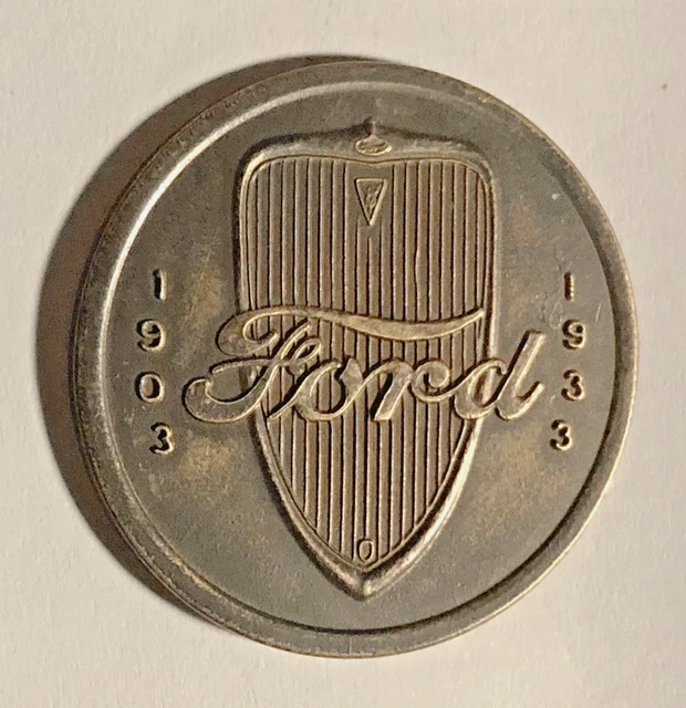 1933 FORD MOTOR CO "30 Years Of Progress" Brass Medallion or Coin; V-8 ...