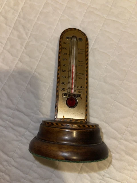 VINTAGE WOODEN THERMOMETER stand up glass wood very good condition 5 ...