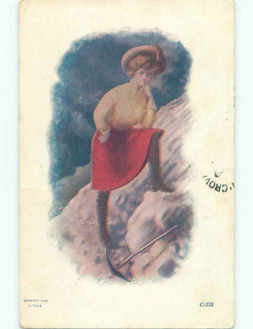1905 SIGNED INDEPENDENT WOMAN WORKING WITH PICK AXE - SUFFRAGE INTEREST ...