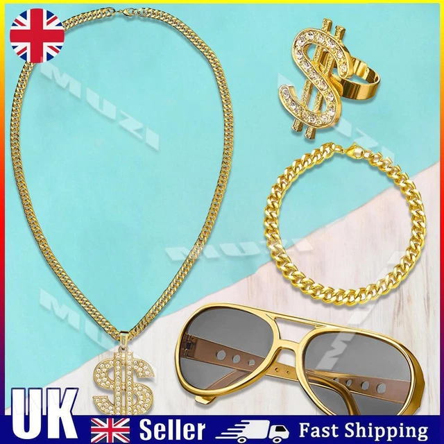 80S 90S HIP-HOP Flamboyant Punk Dollar Sign Ring Glasses Bracelet for ...