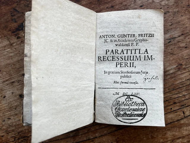 1664 ORIGINAL ANTON Gunter Fritzii: Paratitla Recessuum Imperii ...