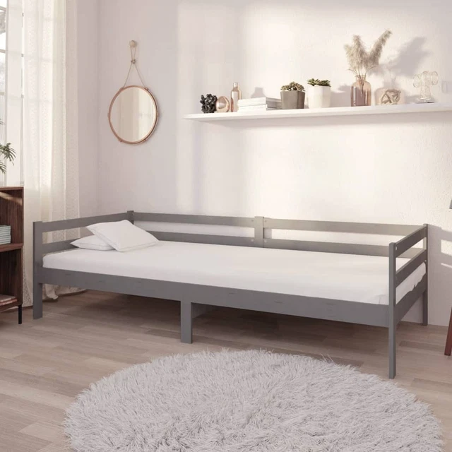 DAYBED SOLID PINEWOOD Grey 90x200 cm Guest Sofa Bed Frame Unpainted ...