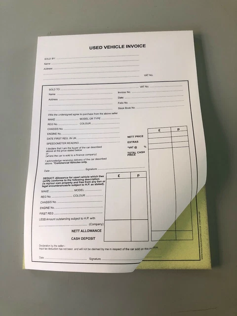 A4 USED VEHICLE Invoice pads Car Sales Pads Inv Motor Trade Receipt Buy ...