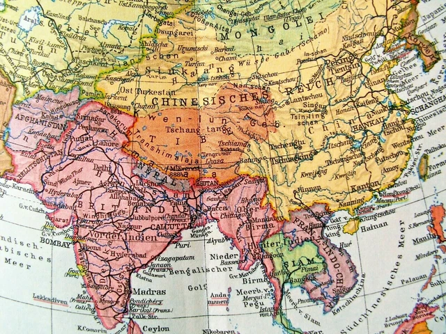 ANTIQUE 1931 ASIA POLITICAL MAP Geographic Map Original Book ...