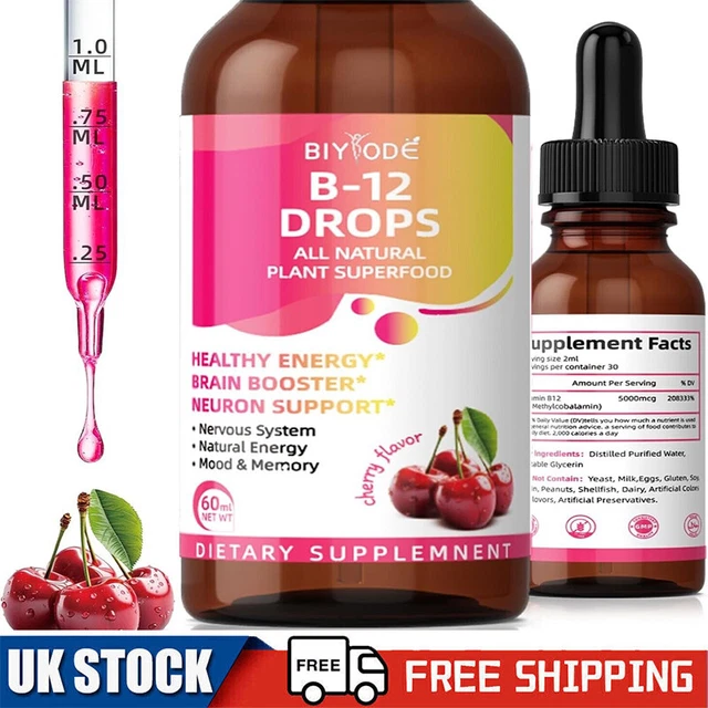 NEW VITAMIN B12 5000 mcg Liquid Drops All Natural Plant Superfood ...