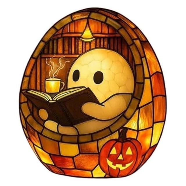 HALLOWEEN DECOR Ghost Reading Book Lamp Night Light Flickering Ghost ...