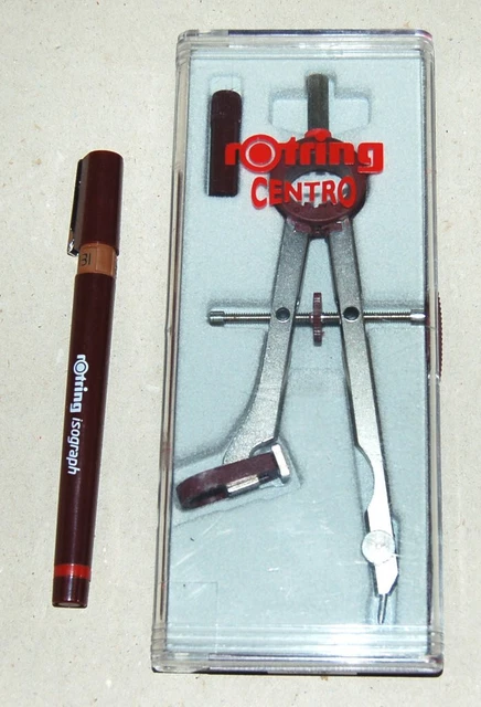 ROTRING CENTRO ZIRKEL R530 137 + Isograph Tuschefüller Zeichenkegel 0 ...