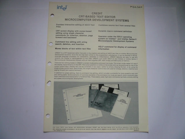 INTEL BROCHURE CREDIT CRT-Basd Text Editor Microcomputer Development ...