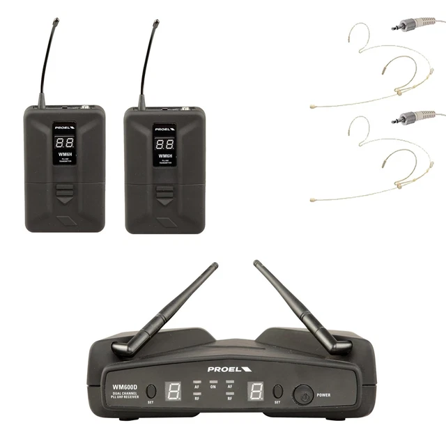 PROEL WM600DH SISTEMA Microfonico Wireless Dual UHF doppio Archetto ...