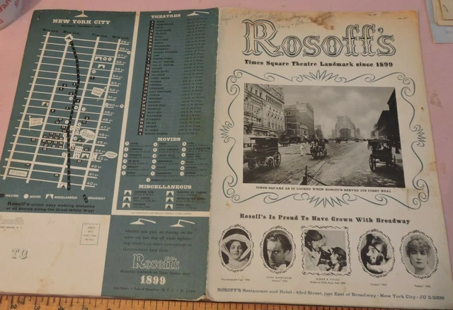 1964 ROSOFF'S RESTAURANT MENU Times Square New York City NYC 10x14" Est ...