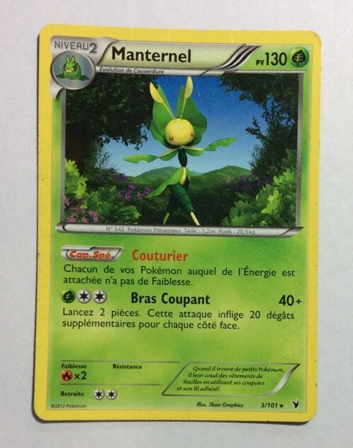 CARTE POKÉMON MANTERNEL Pv130 3/101 Rare Noir & Blanc Nobles Victoires ...