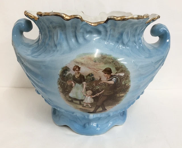 ANTIQUE VICTORIAN/EDWARDIAN ERA Blue Jardiniere Plant Pot Ceramic With ...