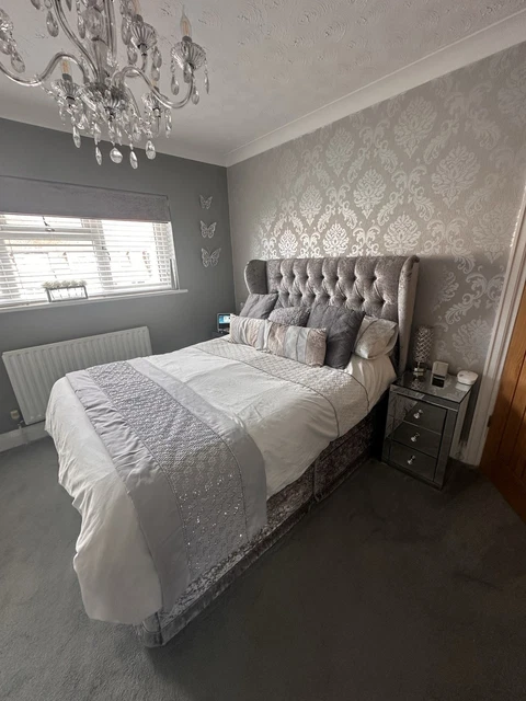 CRUSHED VELVET WING Back Bed Frame - 4 Drawer Divan £83.88 - PicClick UK